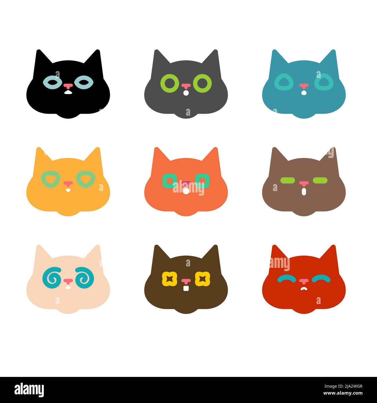 Cat Faces Set Cats Different Face Vector Illustration Stock Vector