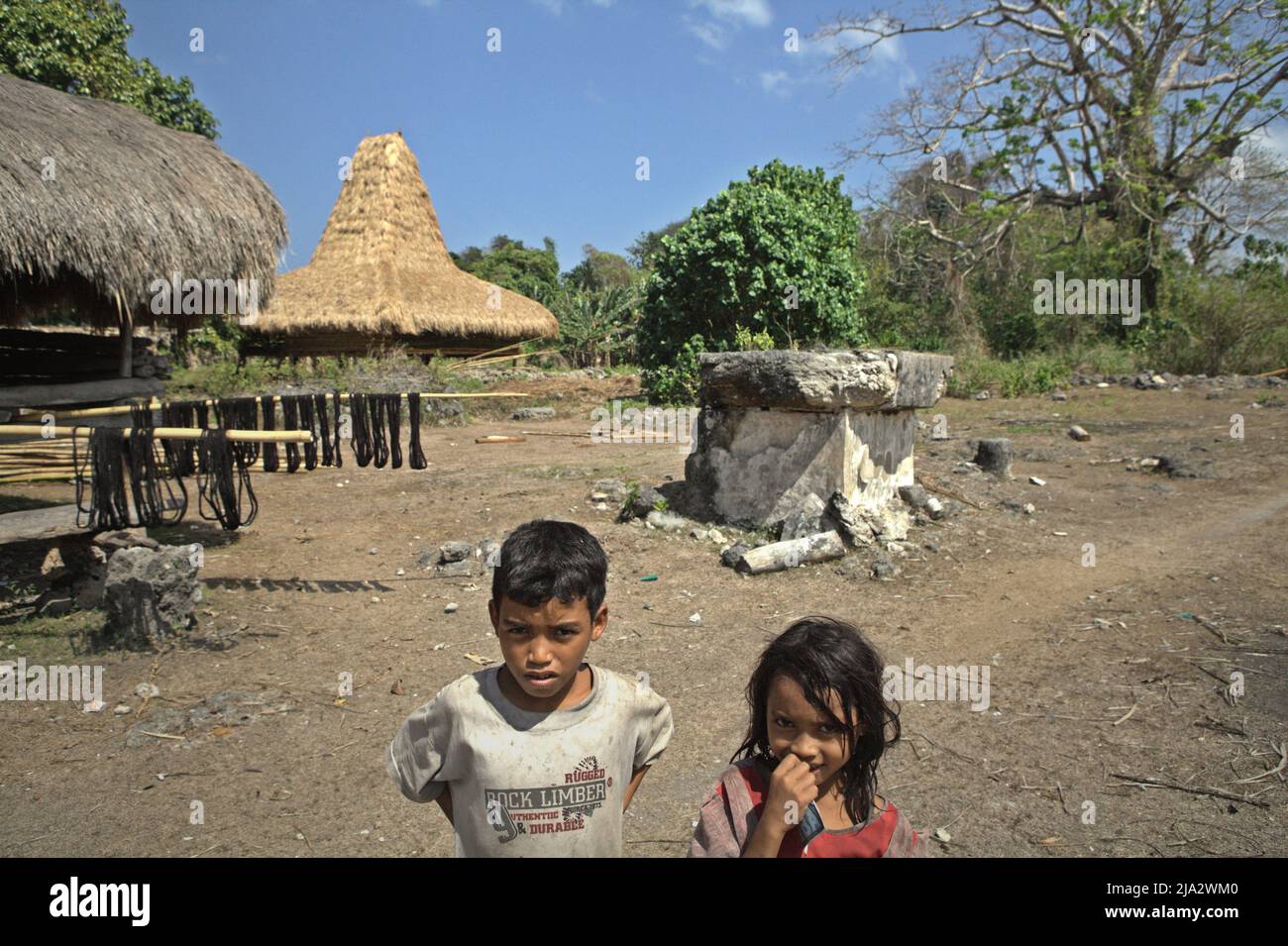 Portrait of school-age children in traditional village of Tosi in Pero ...