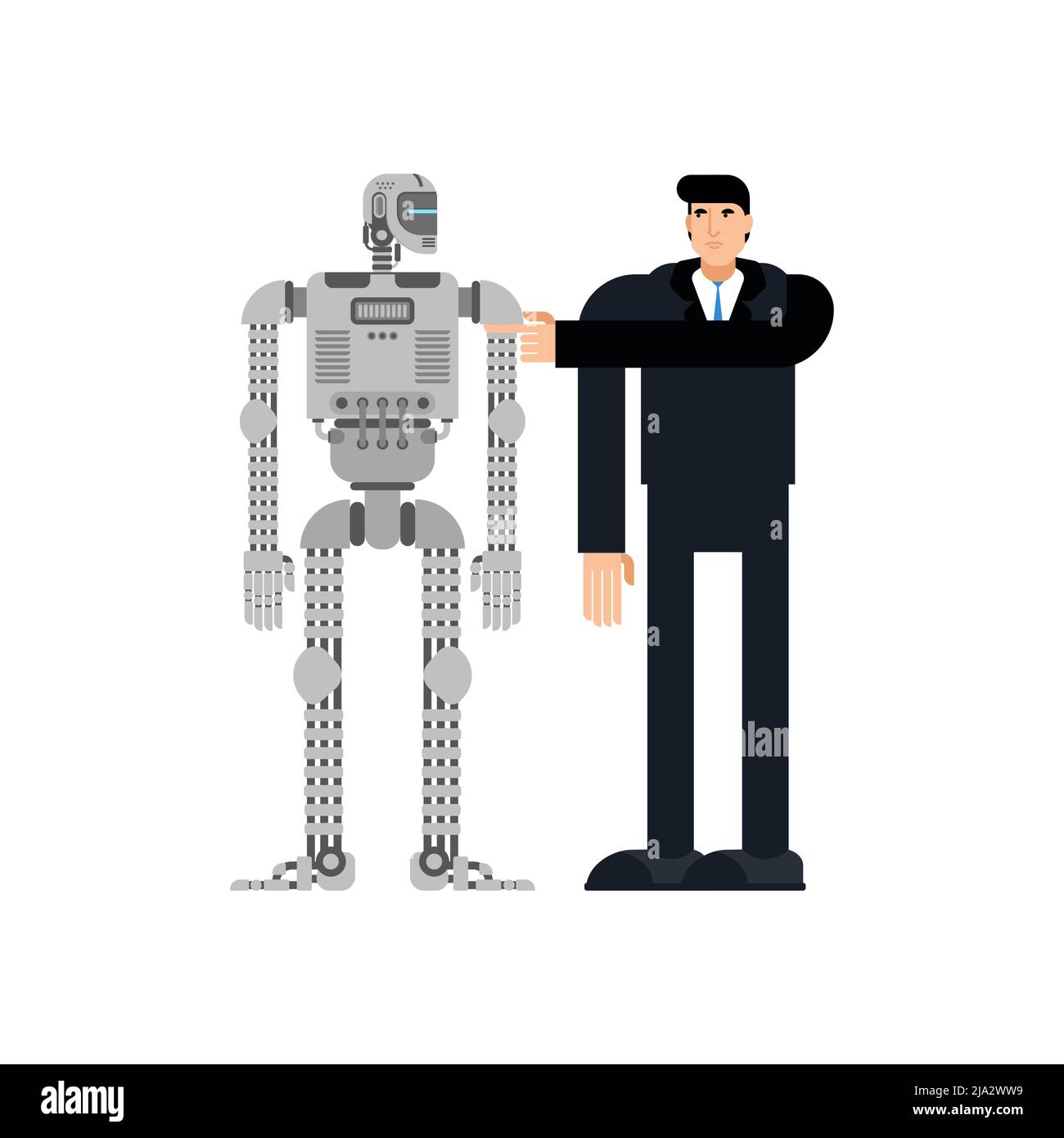 Man and robot. Businessman and cyborg. Robot will replace human Stock ...
