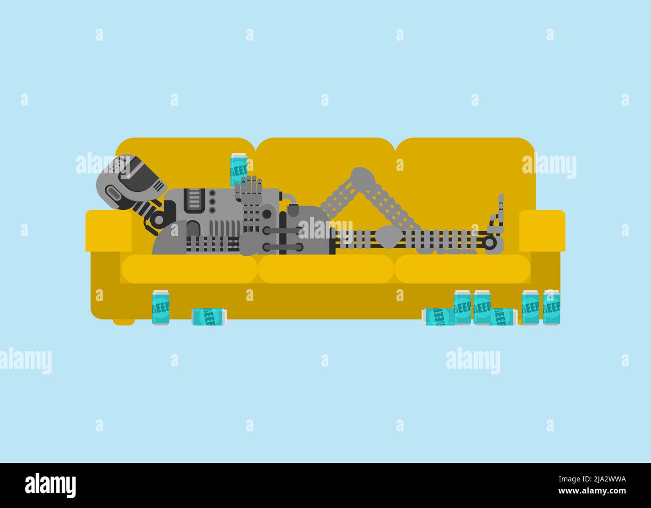 Robot drunk and beer and rests. Cyborg drinks alcohol. Concept of an ...