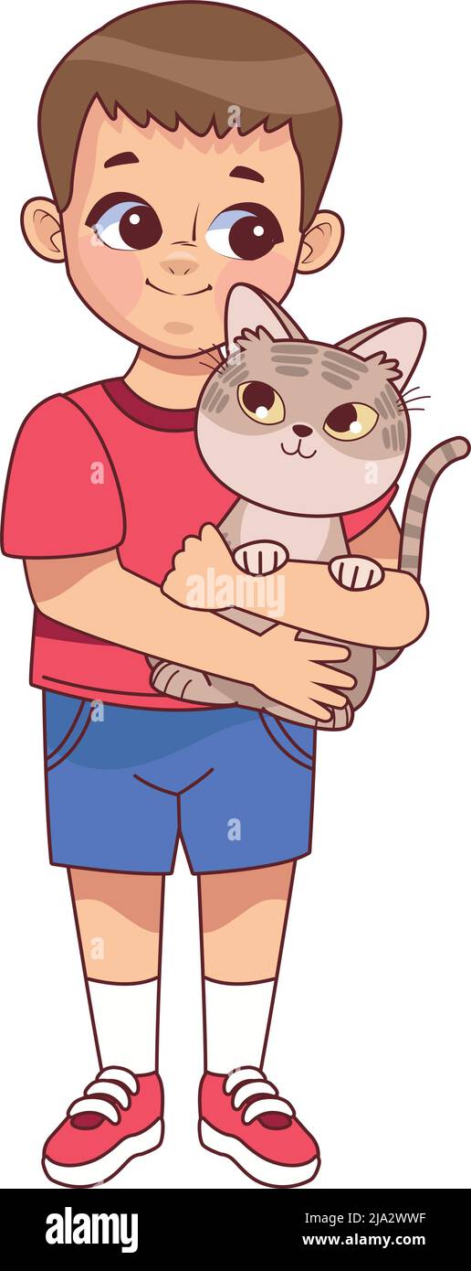 little boy lifting cat Stock Vector Image & Art - Alamy