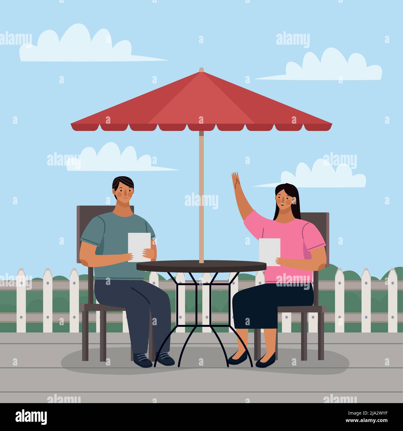 couple calling the waiter scene Stock Vector Image & Art - Alamy
