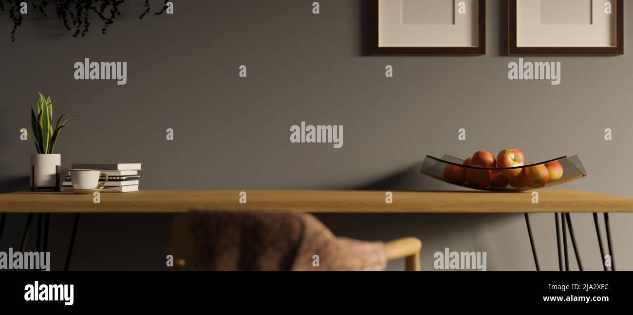 Modern comfortable home workspace design with an apples tray, decor ...