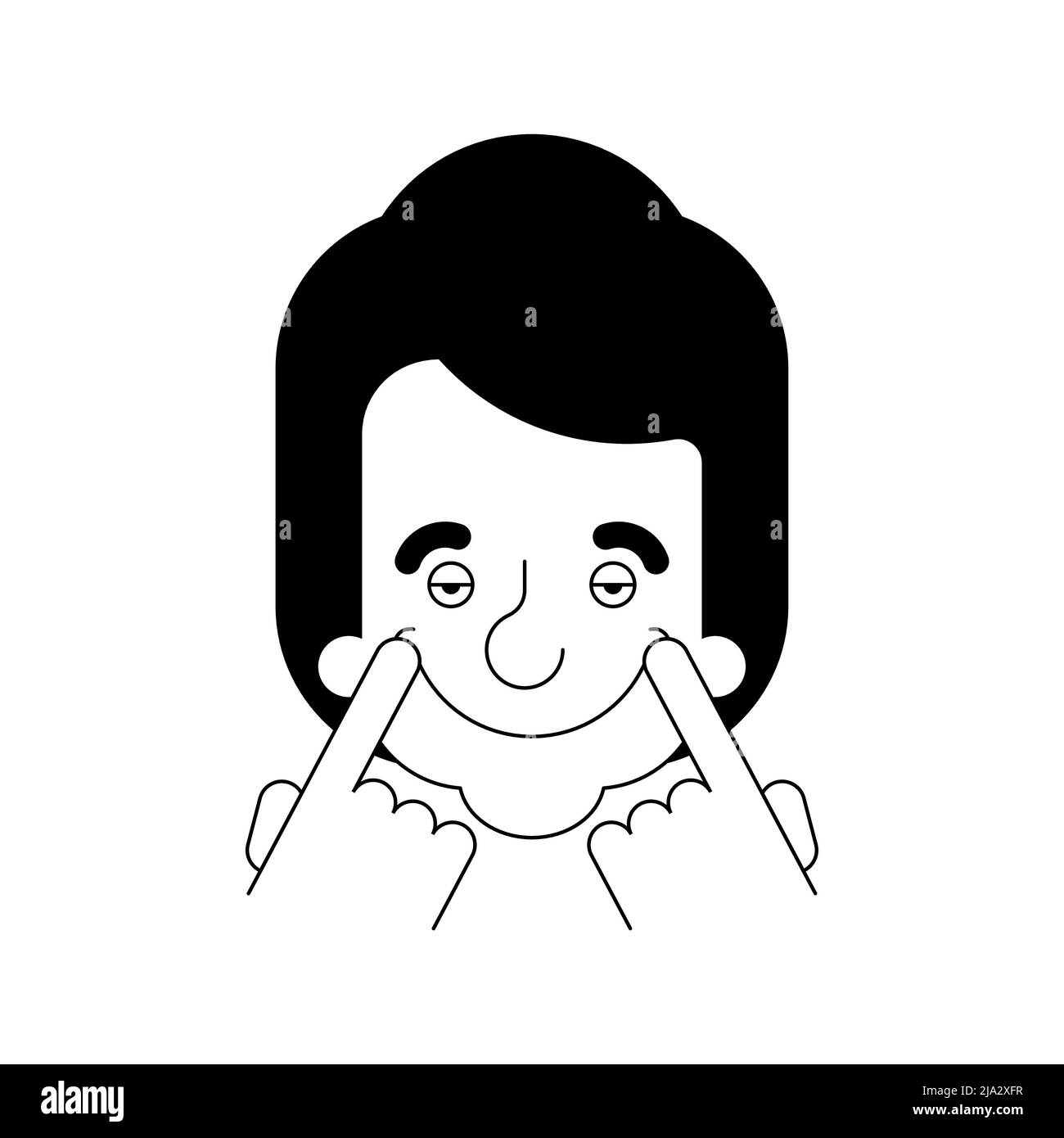 Fake smile. counterfeit joy. Stretch smile with your fingers Stock ...