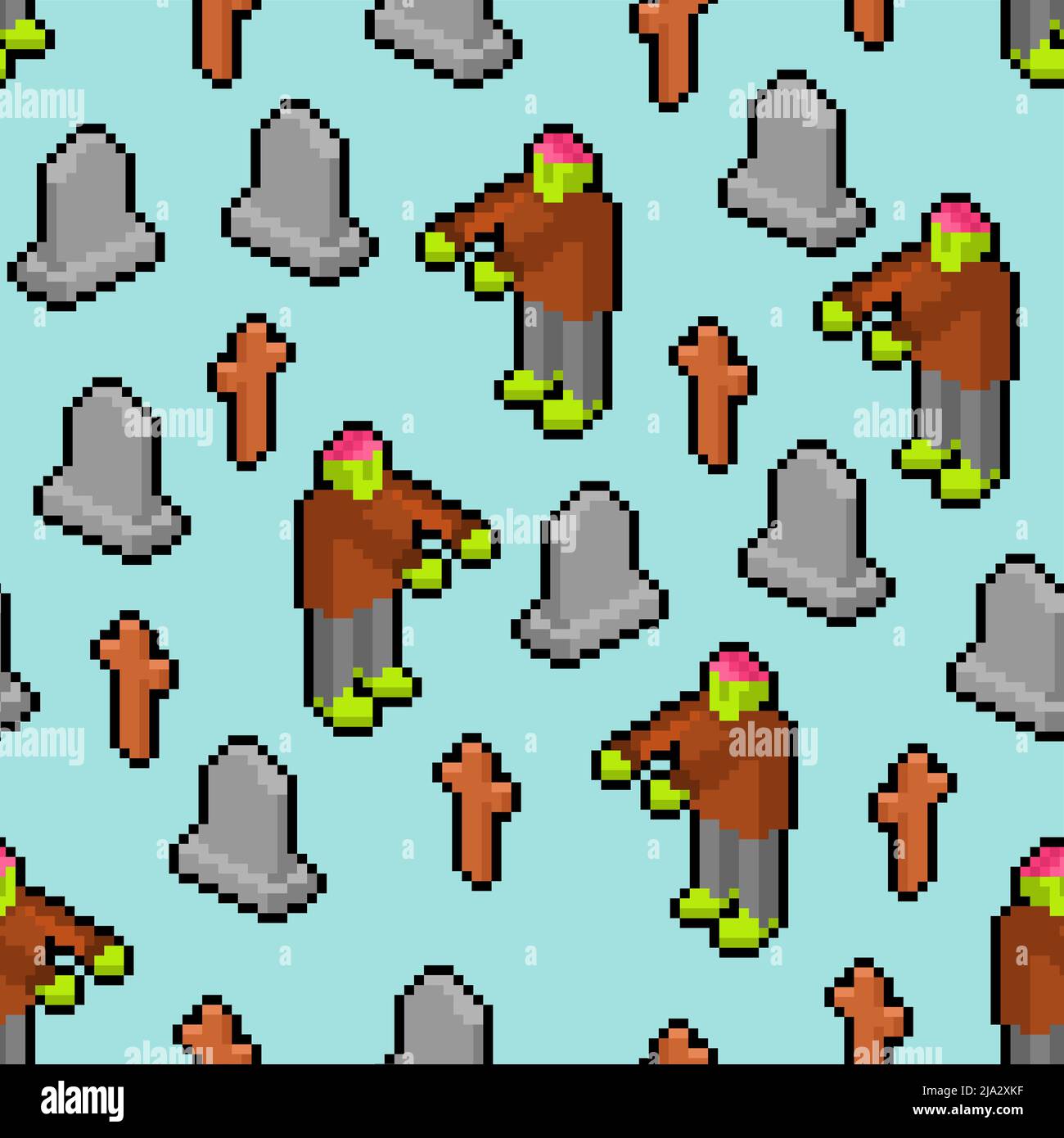 Zombie pixel art pattern seamless. 8 bit Dead man in Cemetery. monster ...