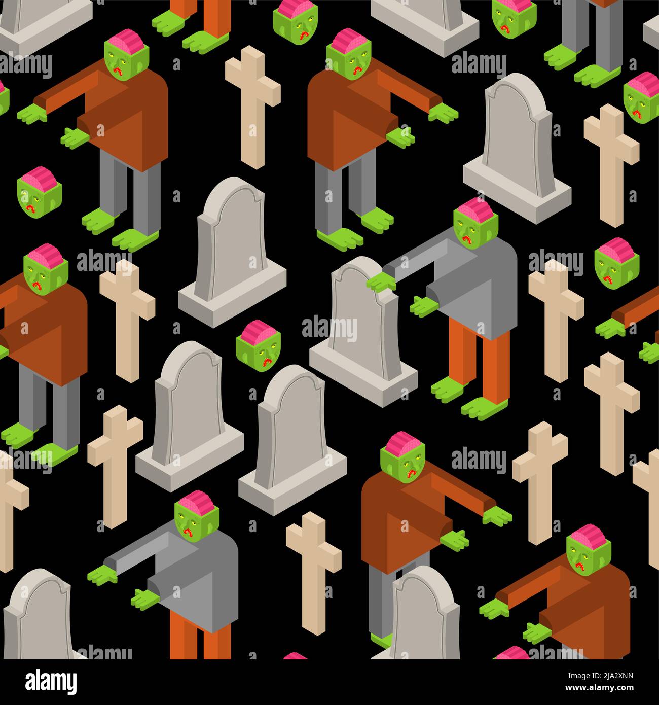 Zombie isometric pattern seamless. Dead man monster texture. zombi ...