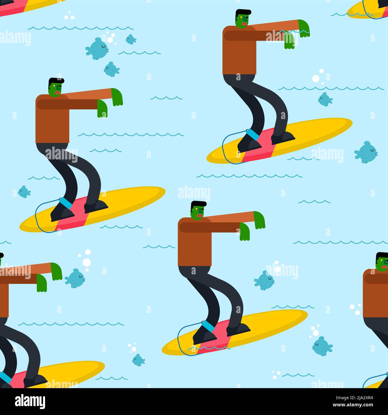 Zombie surfer pattern seamless. Dead man and surfboard background ...