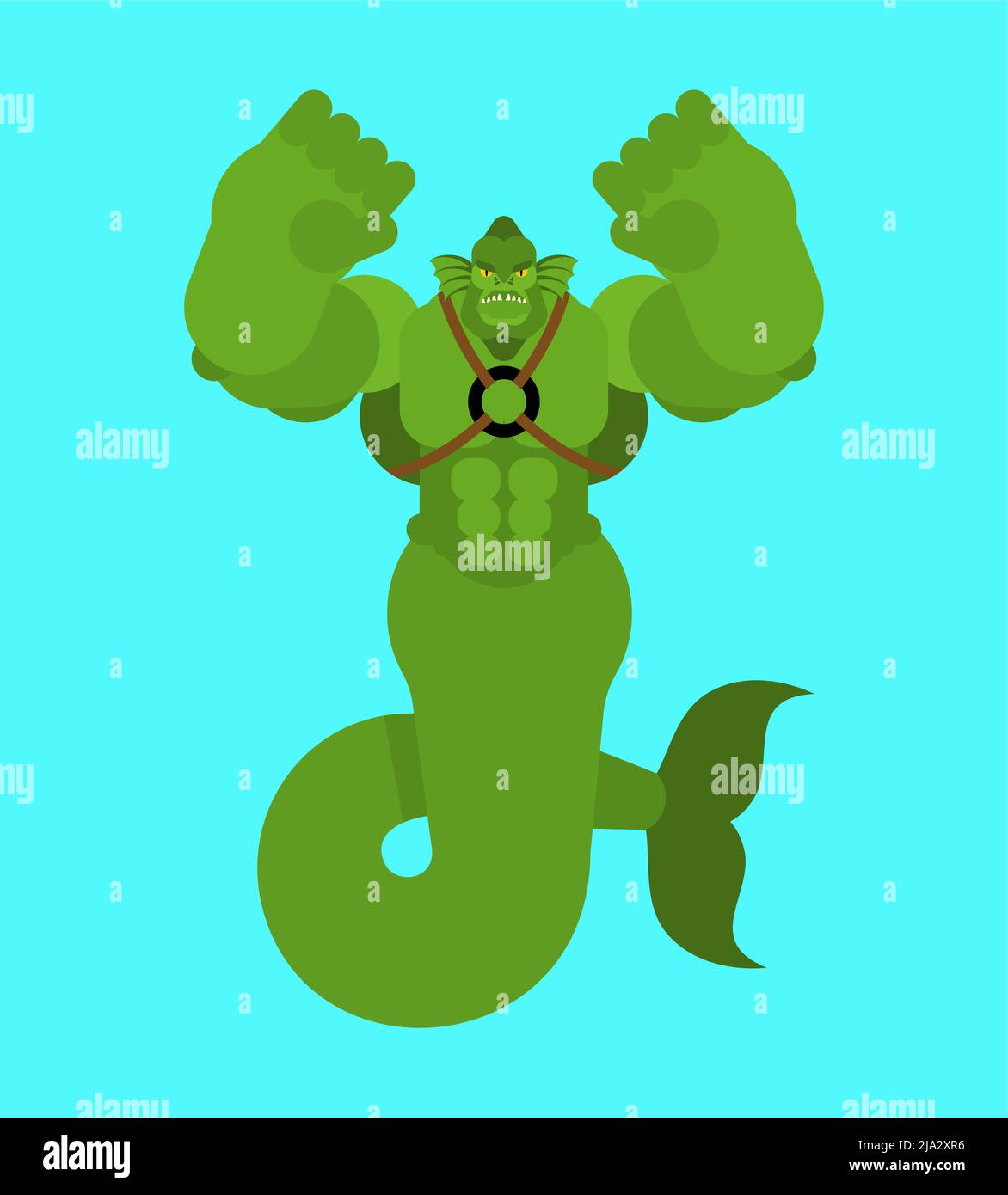 Mermaid man isolated. Strong underwater inhabitants. Vector ...