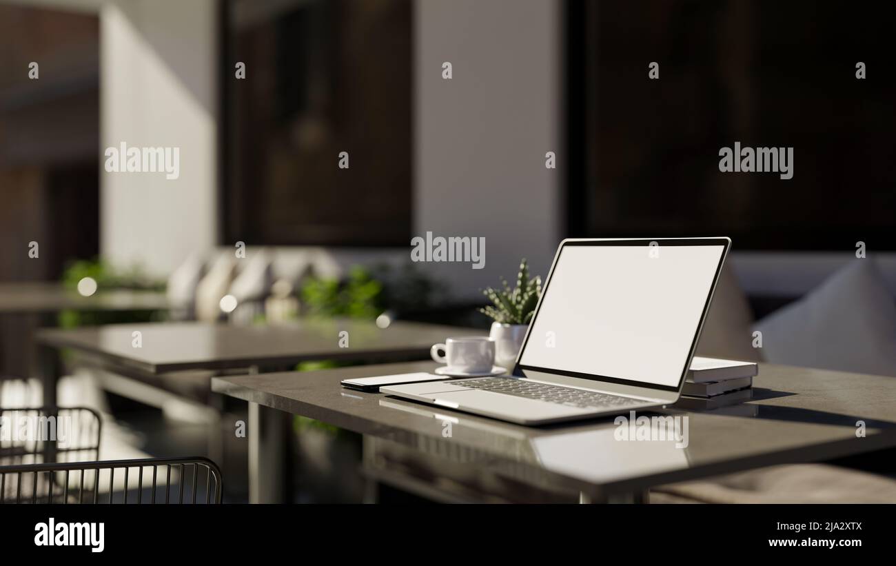 Modern stylish co working space in coffee shop interior design with ...