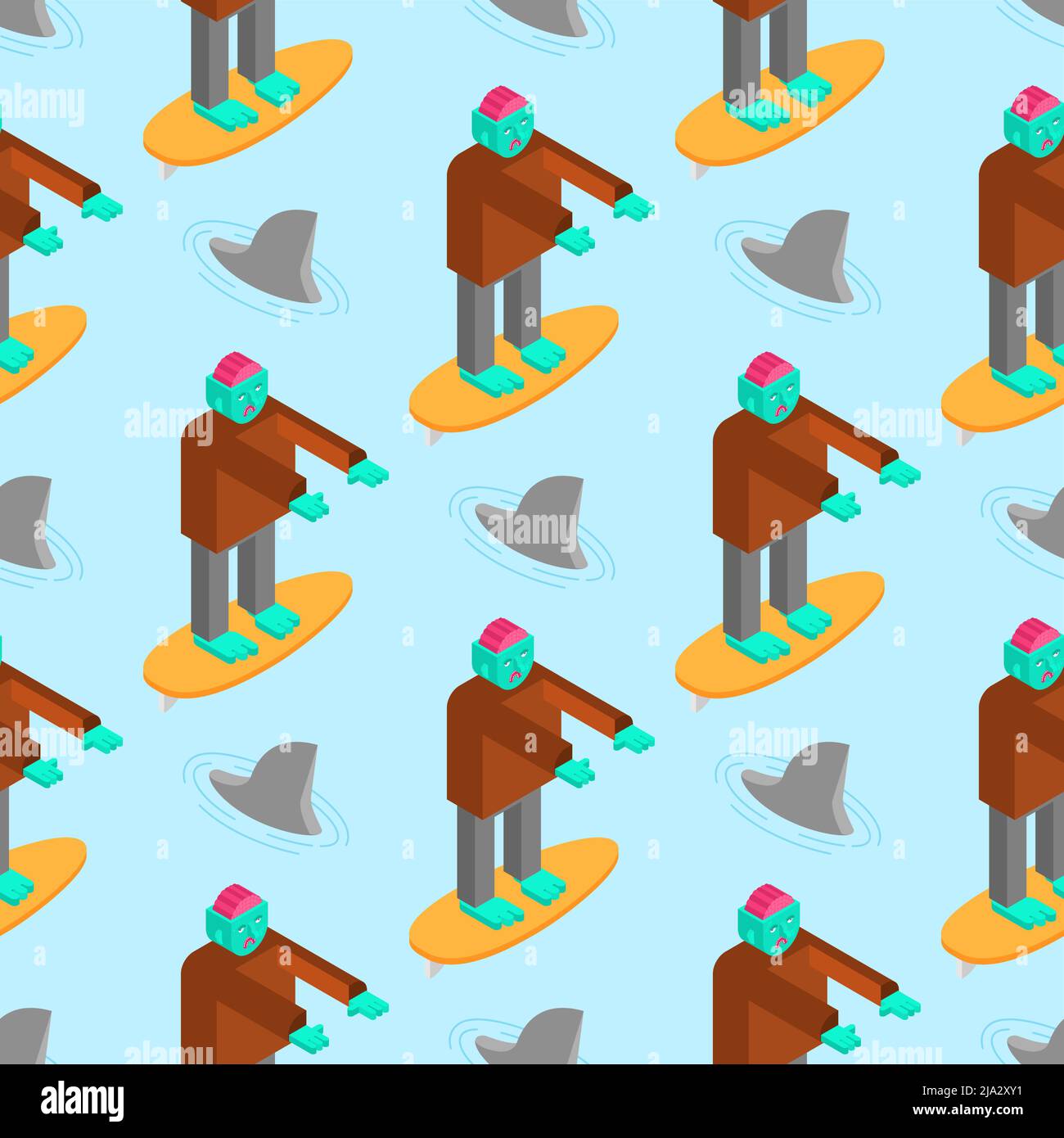 Zombie surfer pattern seamless. Dead man and surfboard background ...