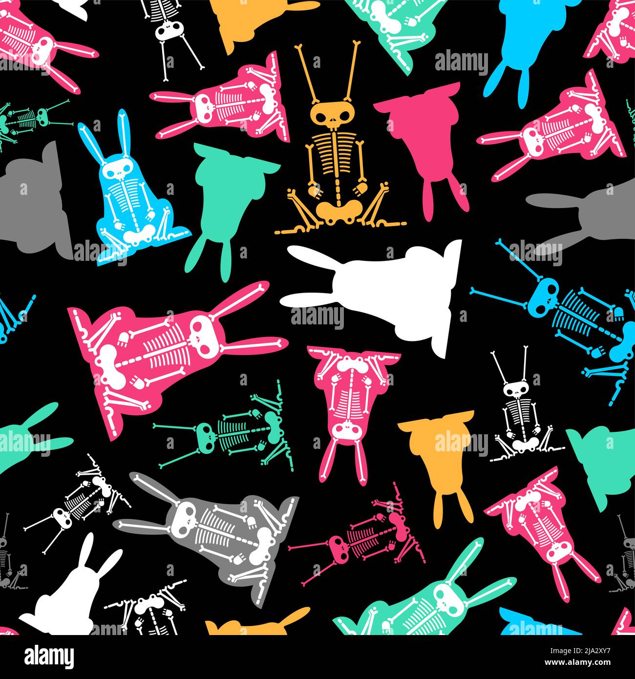 Skeleton Rabbit cartoon pattern seamless. Skull hare background Stock ...