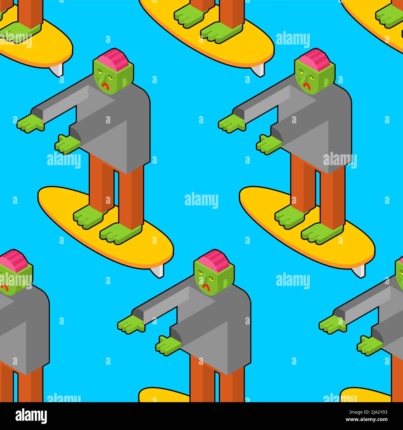 Zombie surfer pattern seamless. Dead man and surfboard background ...