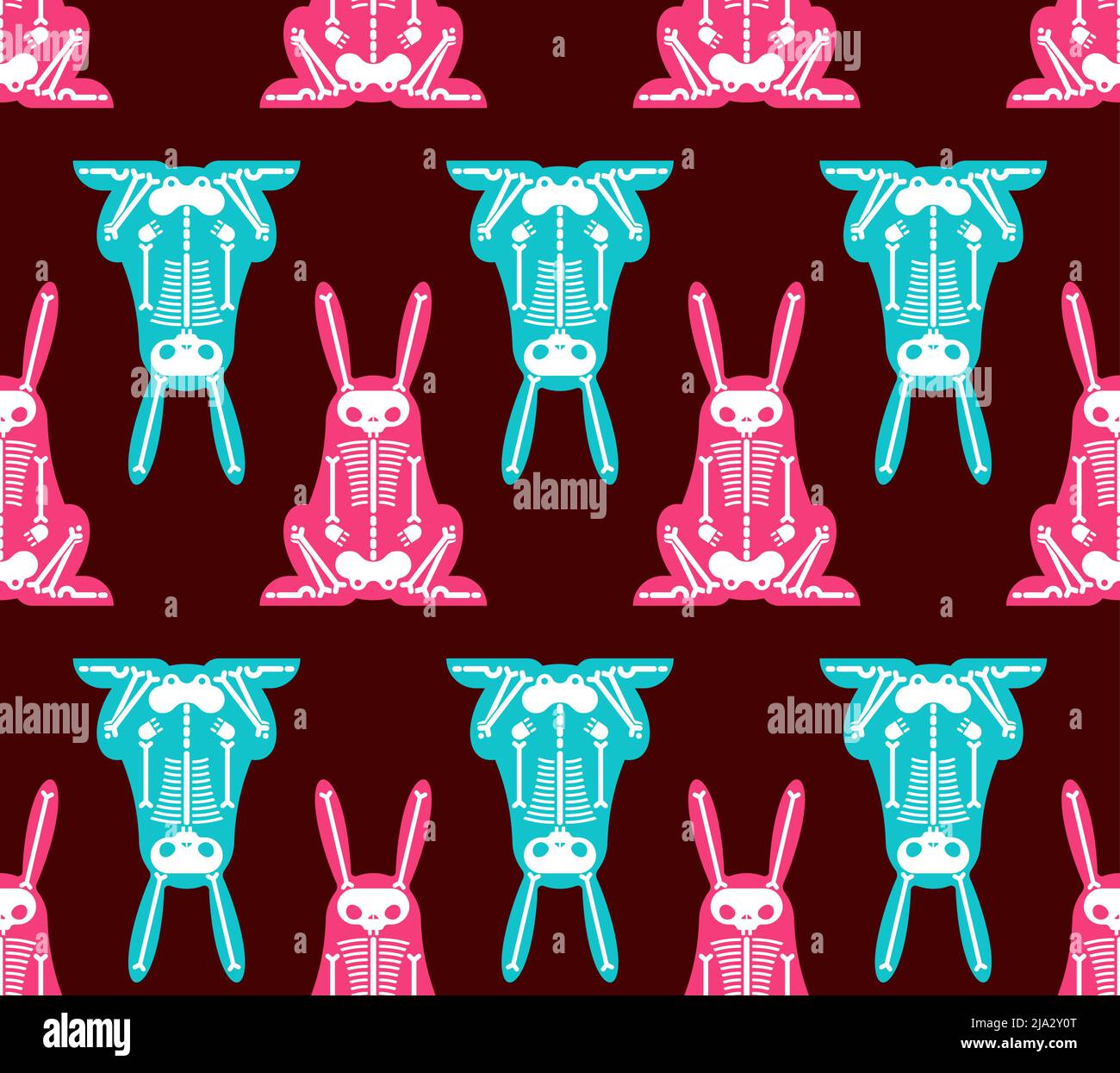 Skeleton Rabbit cartoon pattern seamless. Skull hare background Stock ...