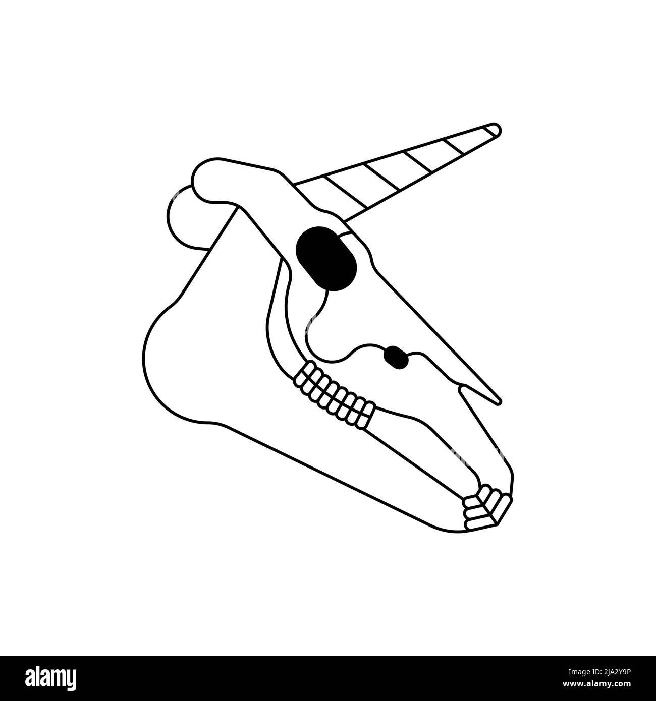 Unicorn skull isolated. Magic horse with horn cranium. Vector ...