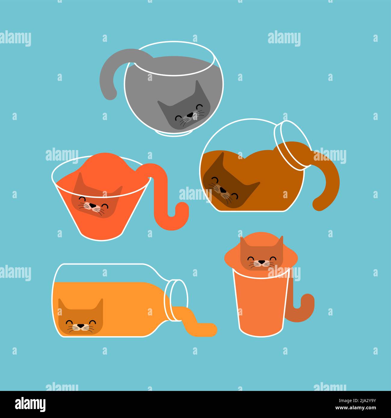 Cat inside jar set. kitten inside transparent glass pot Stock Vector ...