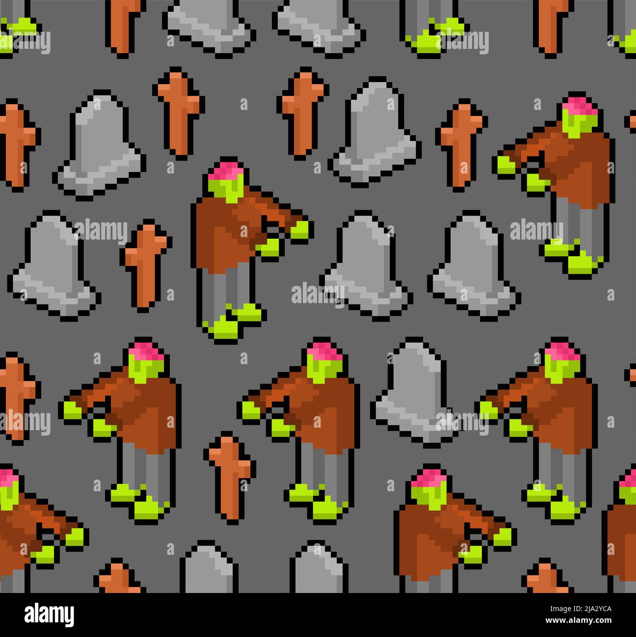Zombie pixel art pattern seamless. 8 bit Dead man in Cemetery. monster ...