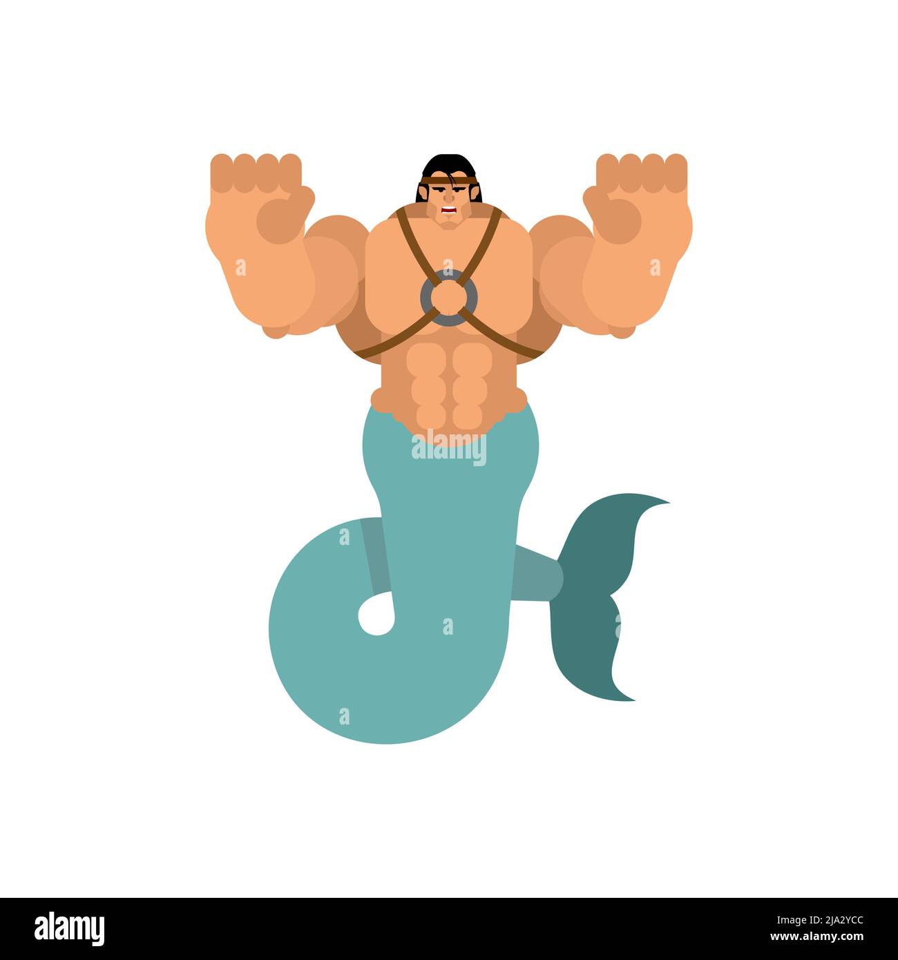 Mermaid man isolated. Strong underwater inhabitants. Vector ...