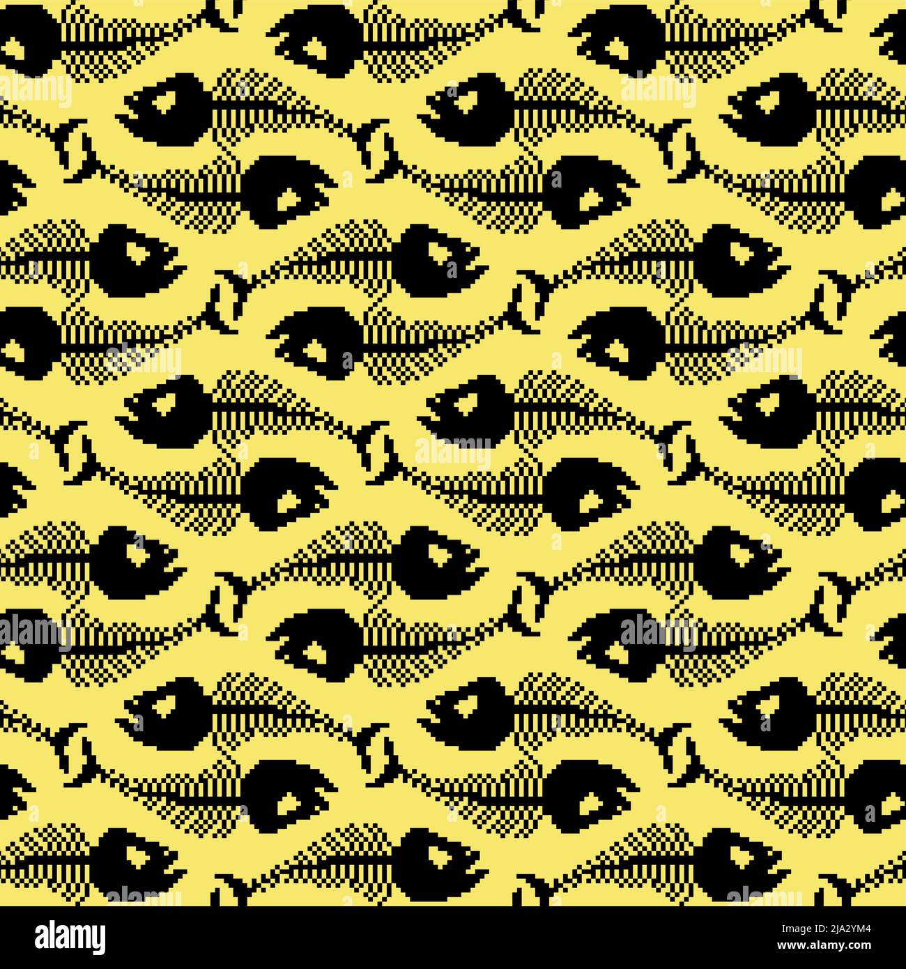 Fish skeleton pixel art pattern seamless. 8 bit Fish skull background ...