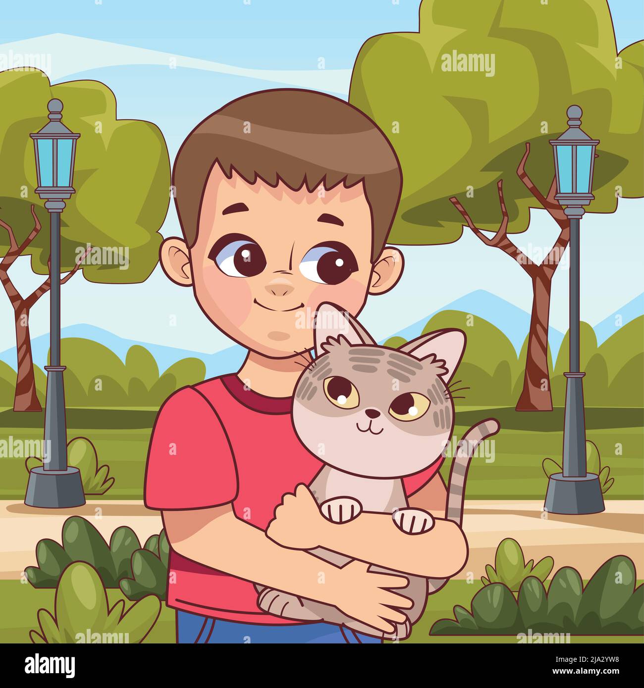 Child lifting cat hi-res stock photography and images - Alamy