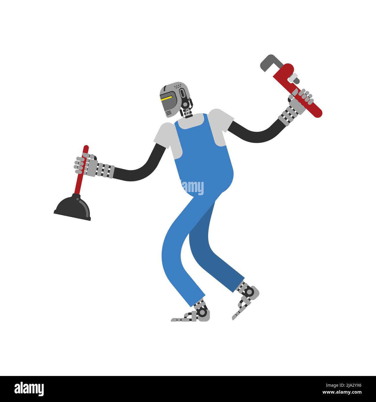 Robot plumber isolated. Cyborg Plumber of the future. Vector ...