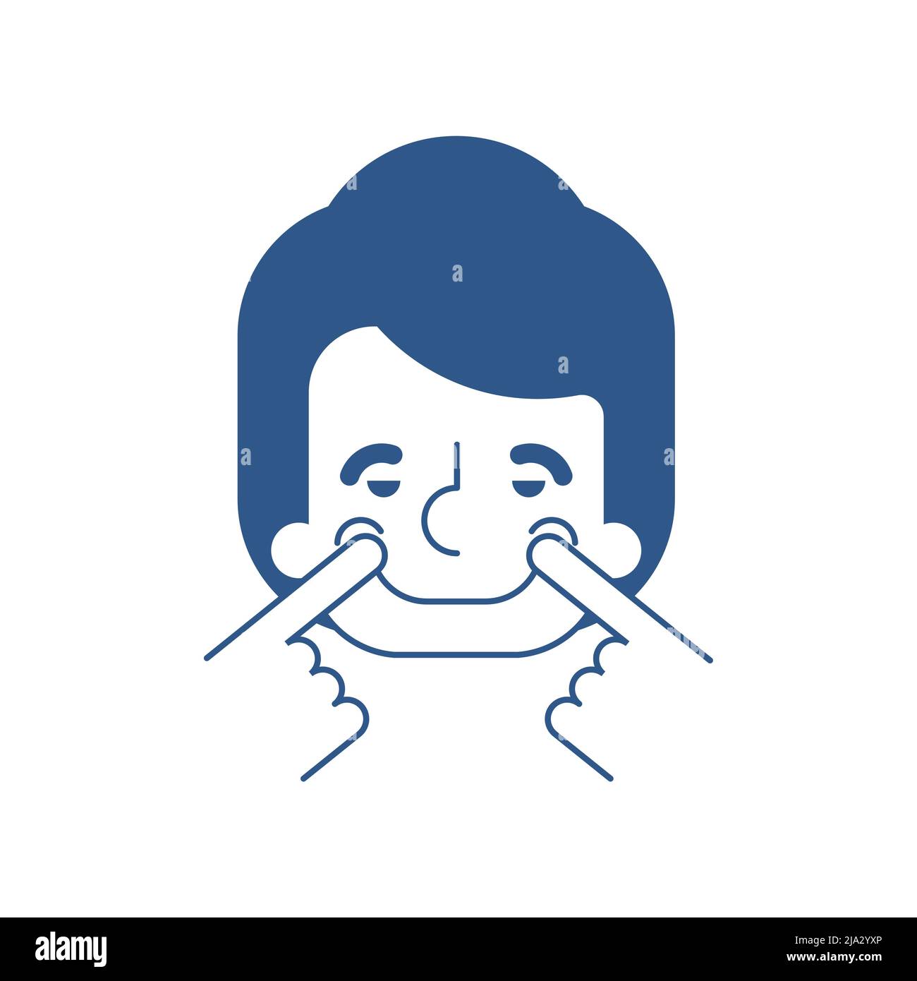 Fake smile. counterfeit joy. Stretch smile with your fingers Stock ...