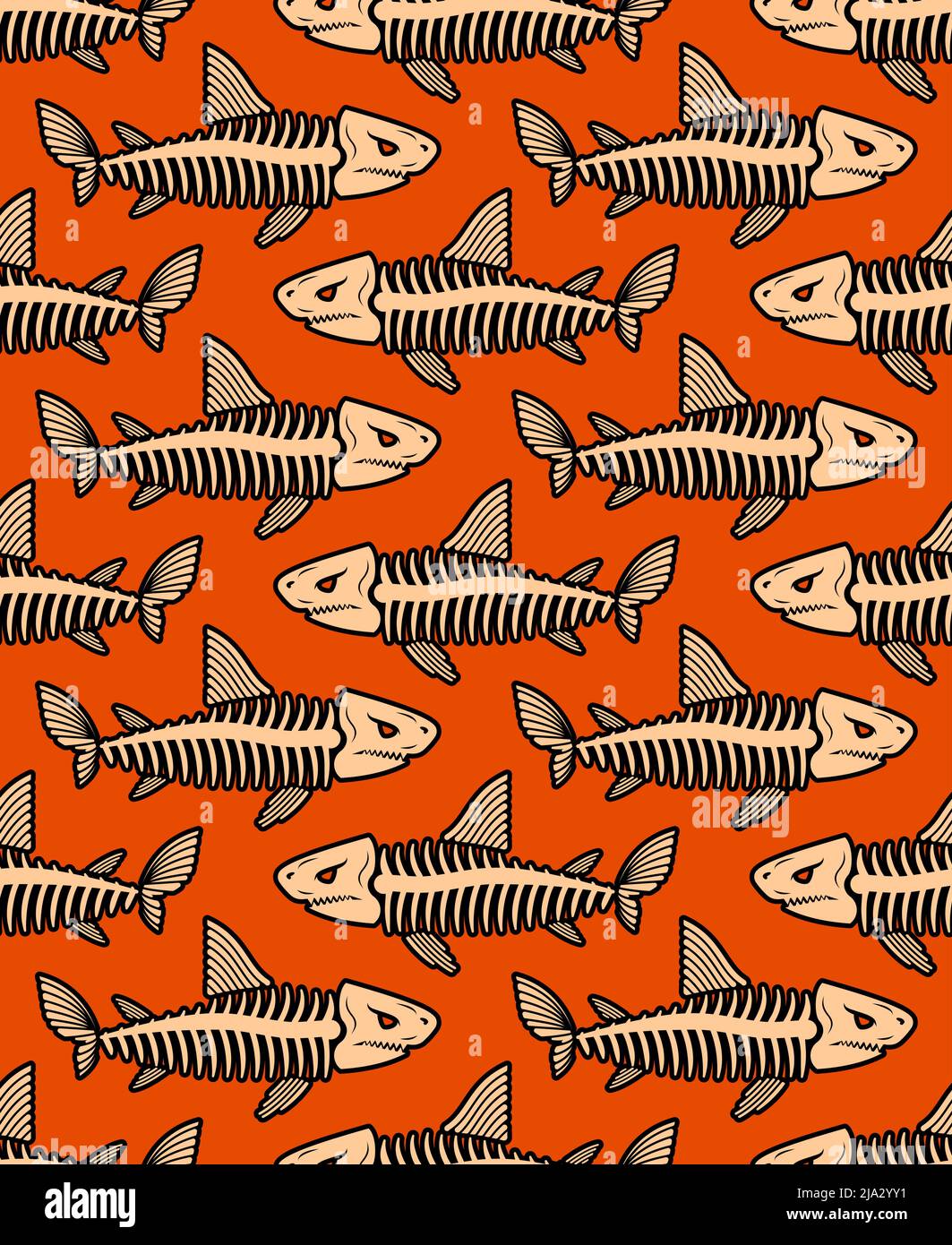 Fish skeleton pattern seamless. Shark skull background. fish bones ...