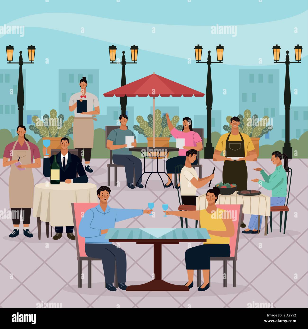 people in restaurant outdoor scene Stock Vector Image & Art - Alamy