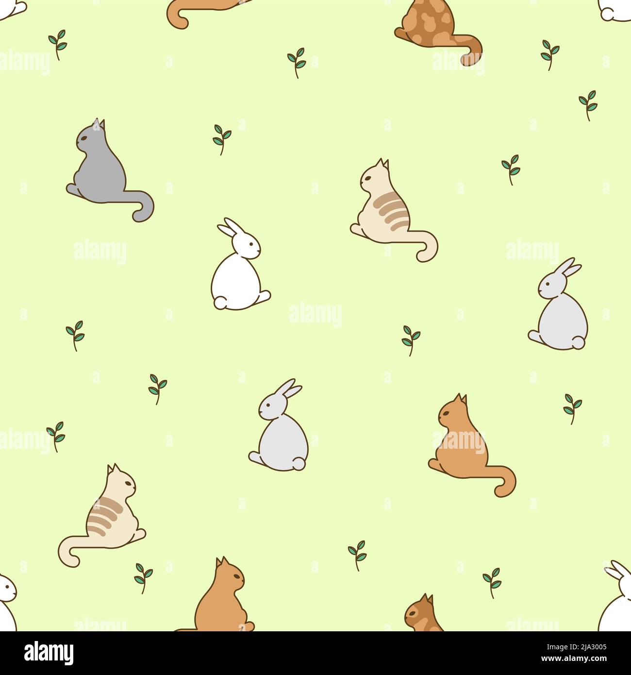 Cute hare and cat pattern seamless. pretty rabbit and kitten background ...