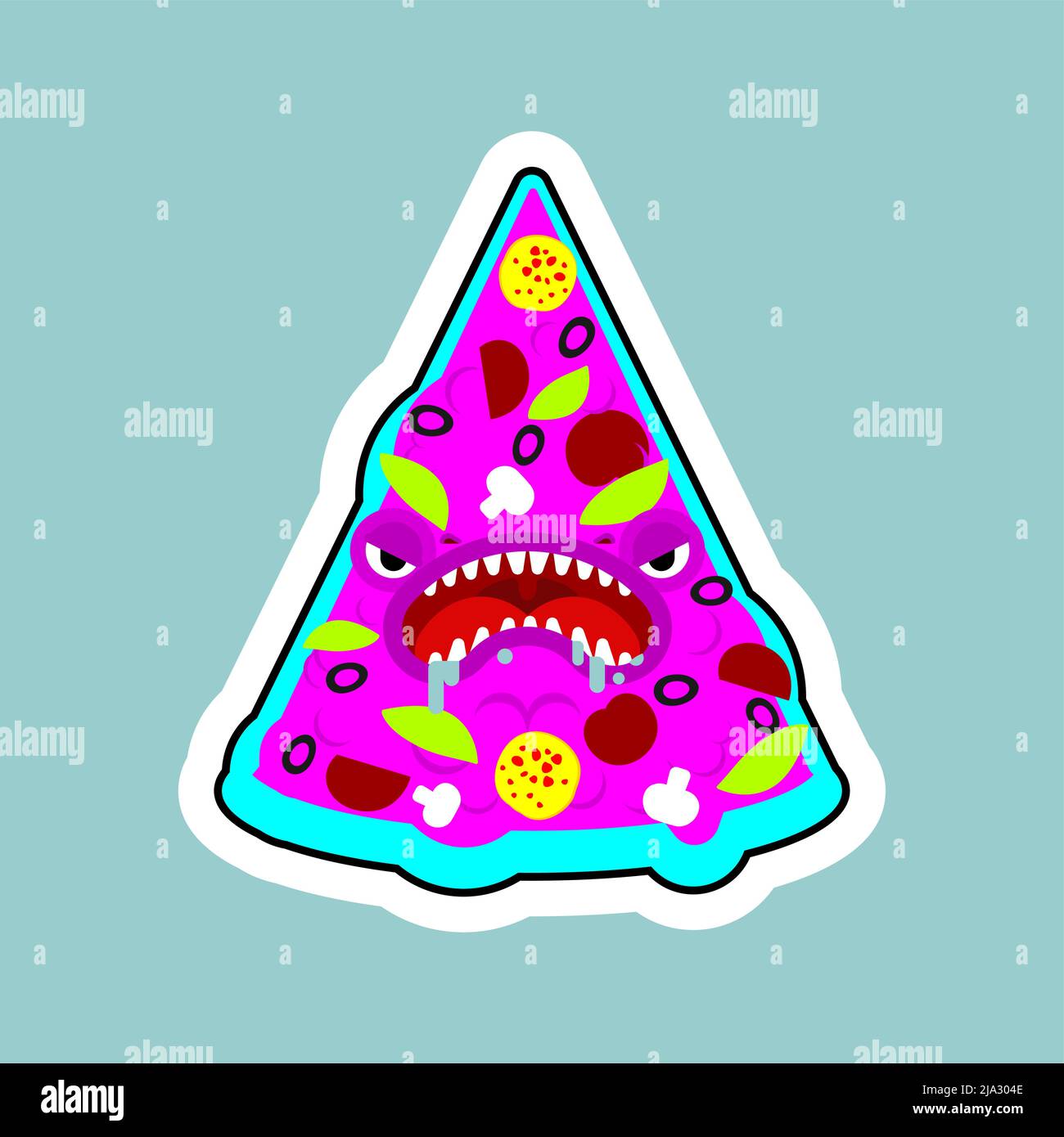 Pizza monster. Terrible fast food. Angry food. Vector illustration ...