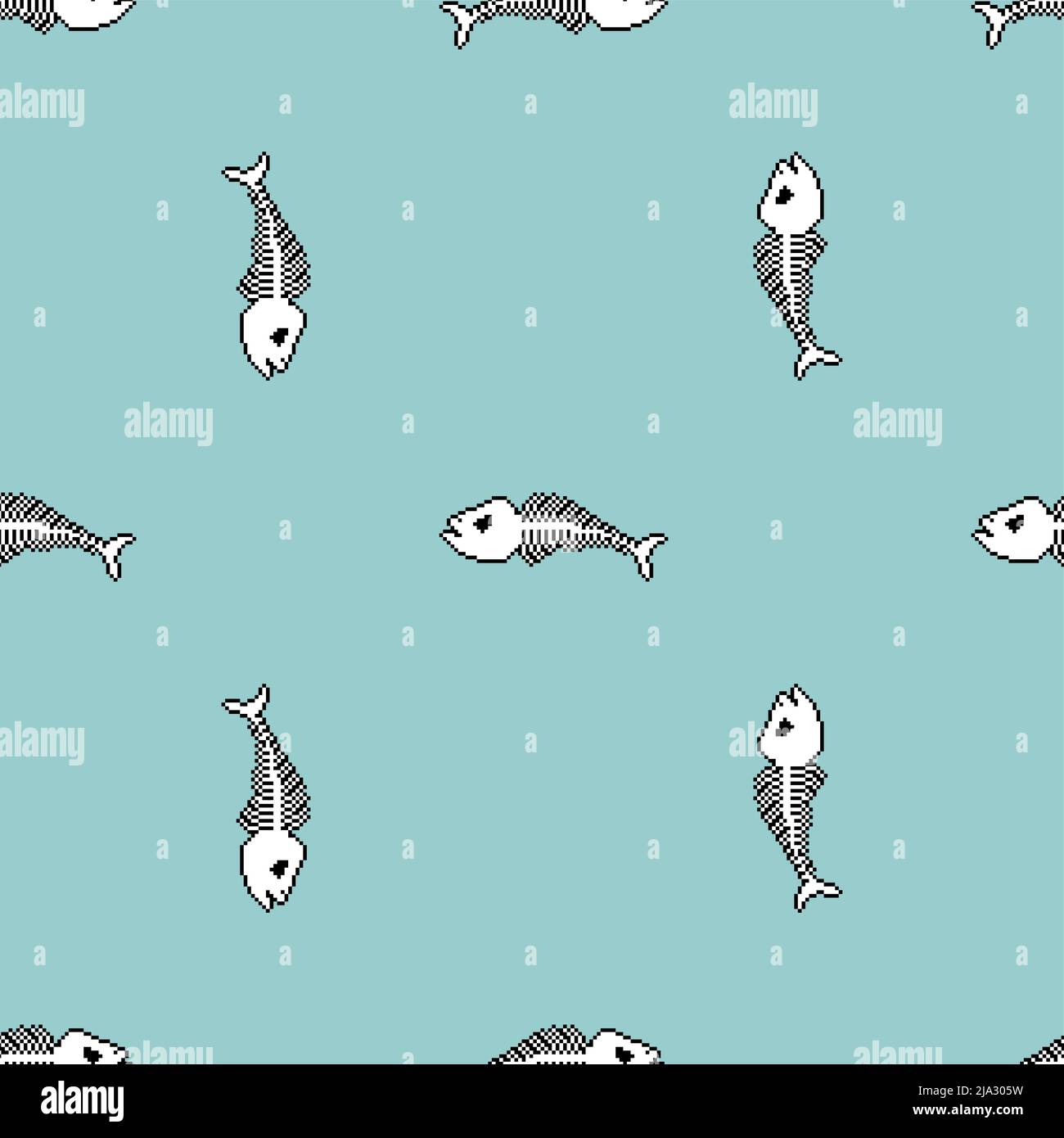 Fish skeleton pixel art pattern seamless. 8 bit Fish skull background ...
