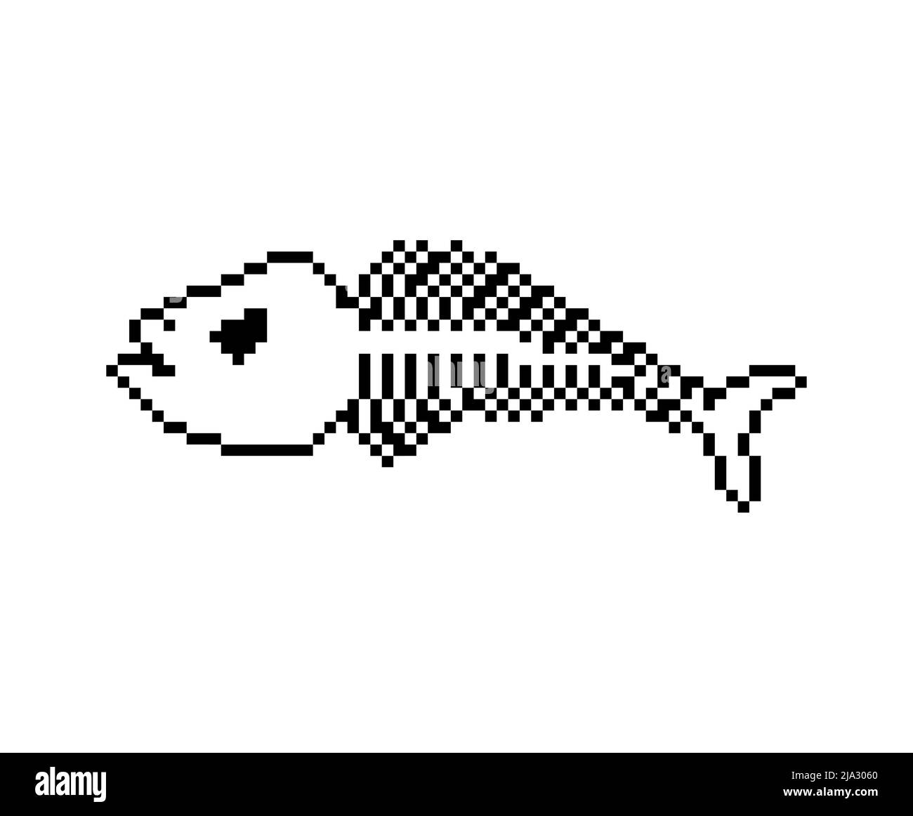 Fish skeleton pixel art. 8 bit Fish skull. pixelated Vector ...