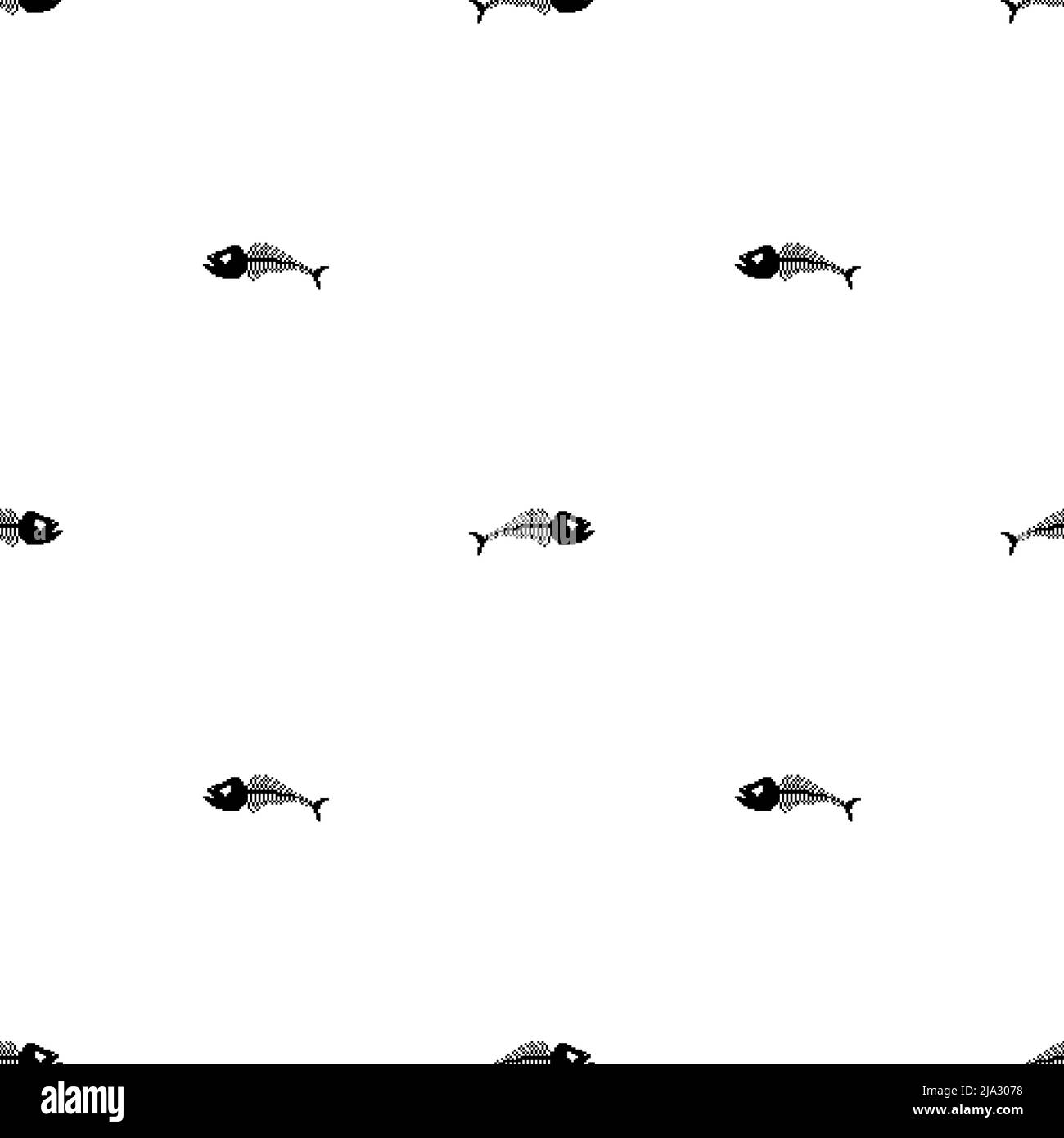 Fish skeleton pixel art pattern seamless. 8 bit Fish skull background ...