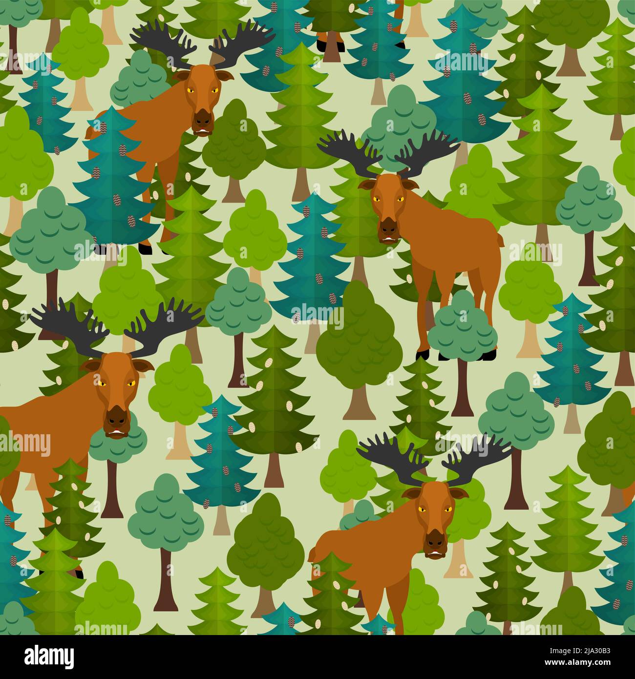 Elk in forest pattern seamless. Deer in forest trees background Stock ...