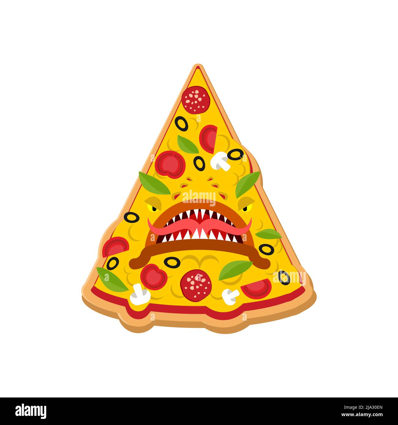 Pizza monster. Terrible fast food. Angry food. Vector illustration ...