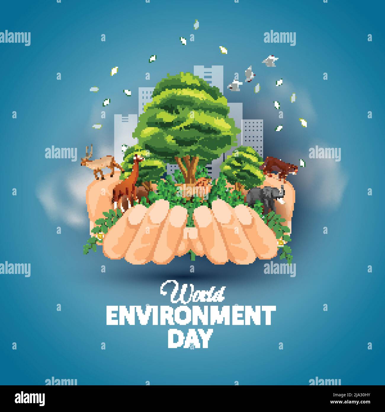 world environment day poster. two hands holding and green plant. vector ...