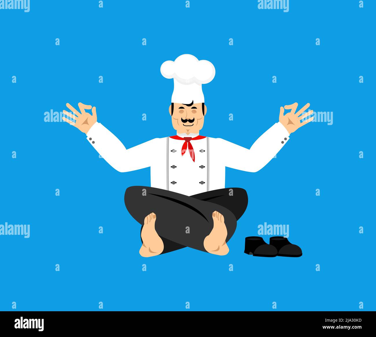 Chef yoga. Cook yogi isolated. Relaxation and meditation kitchener Vector illustration Stock ...