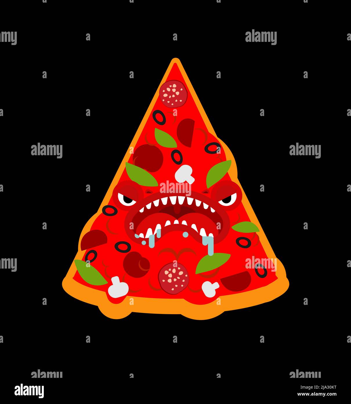 Pizza monster. Terrible fast food. Angry food. Vector illustration ...