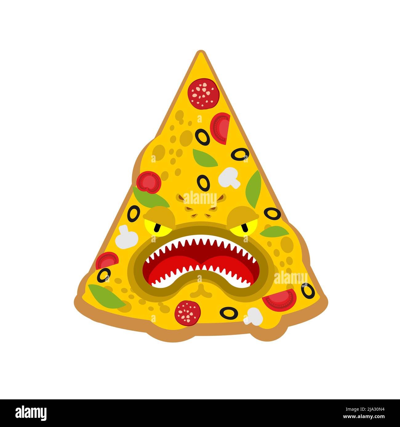 Pizza monster. Terrible fast food. Angry food. Vector illustration ...