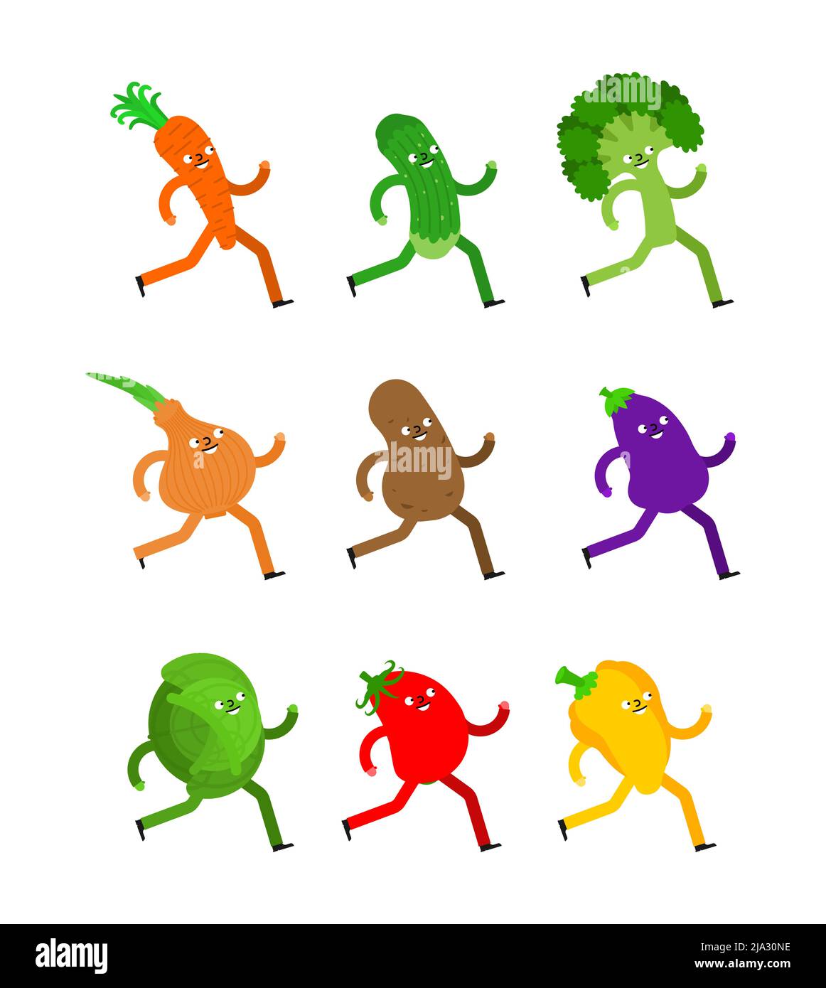 Running vegetables set. Broccoli and Eggplant is running. Sports ...