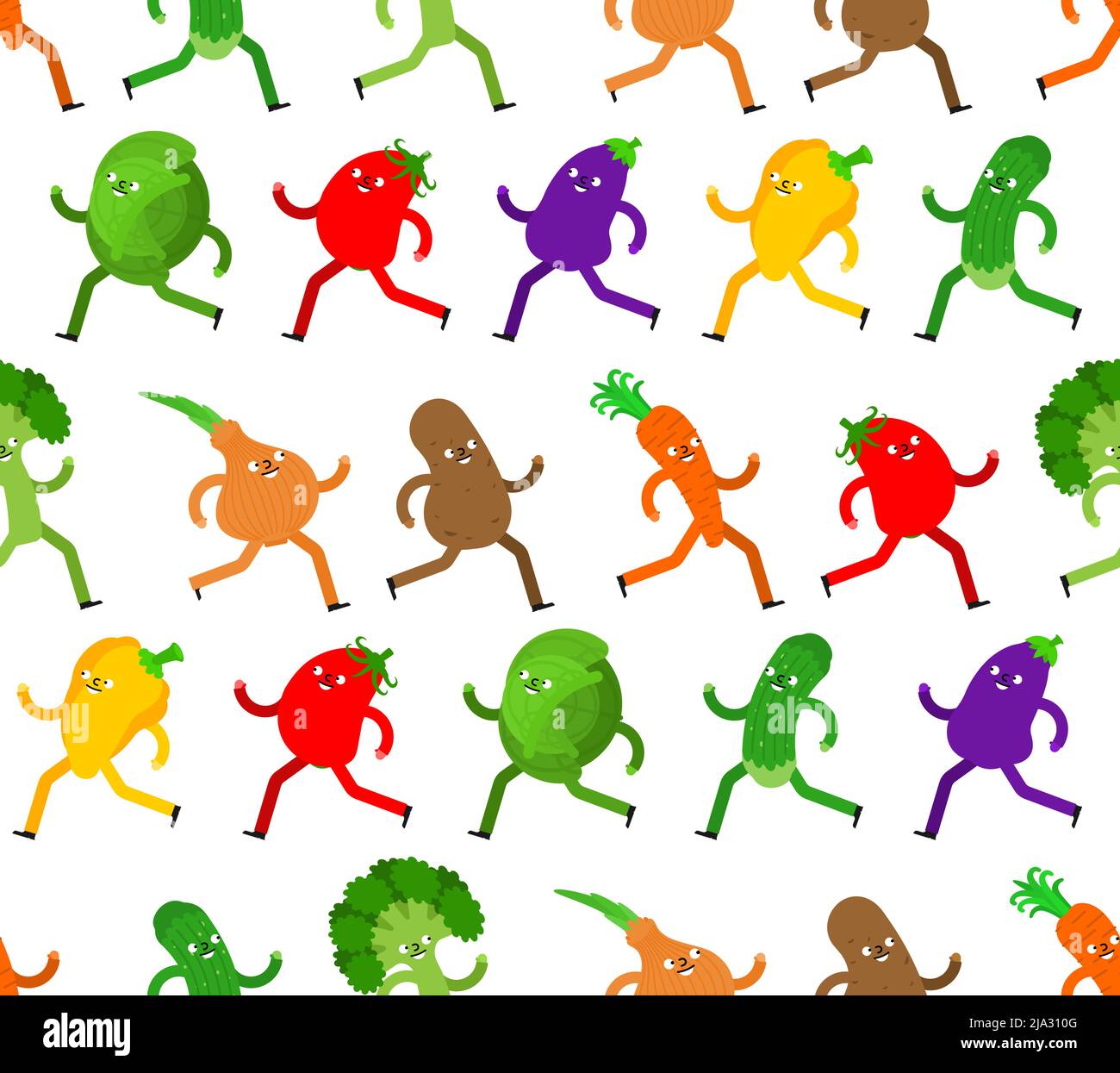 Running vegetables pattern seamless. Broccoli and Eggplant is running ...
