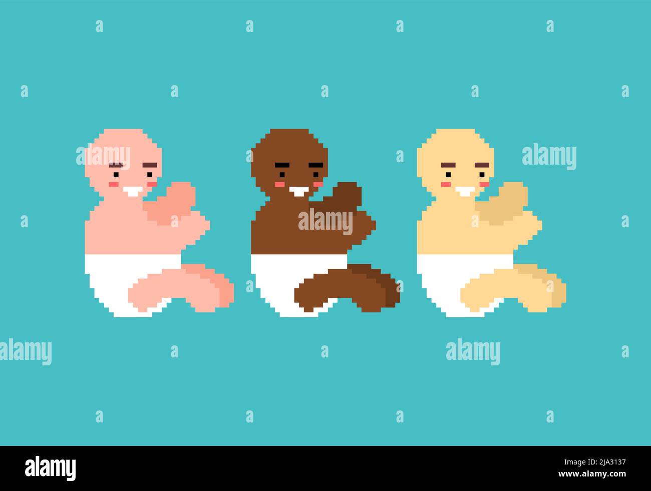 Little baby pixel art. 8 bit little kid. pixelated small children ...