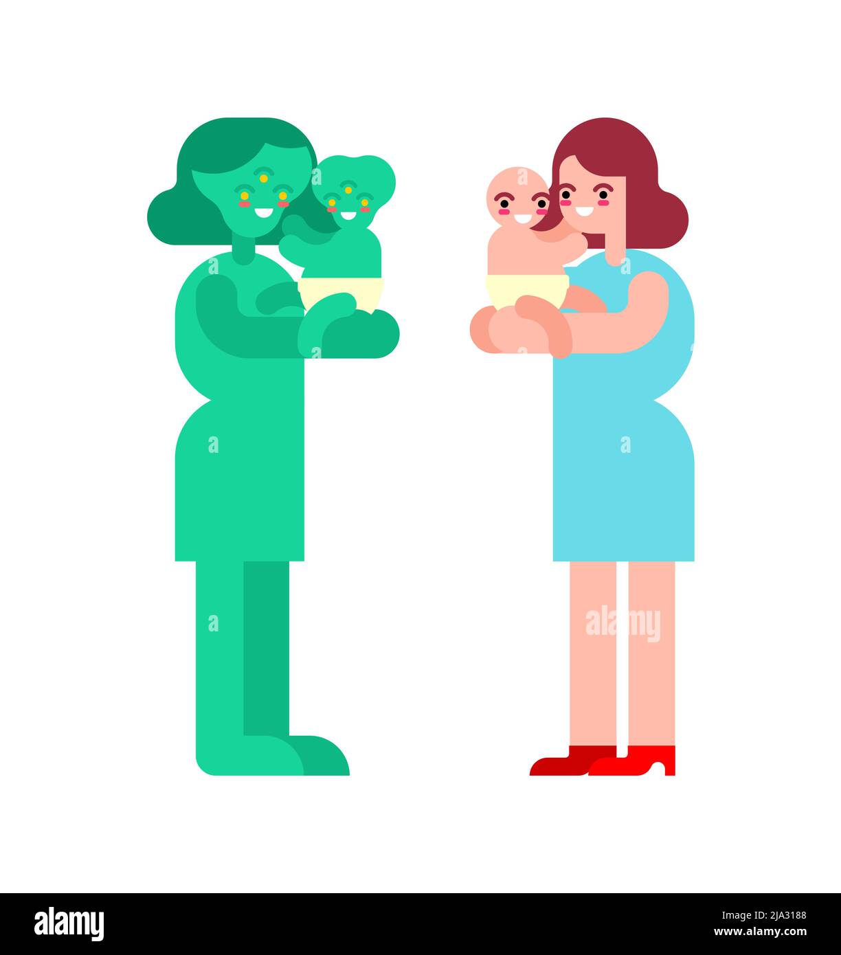 Alien mother and little baby isolated. extraterrestrial child. Little ...