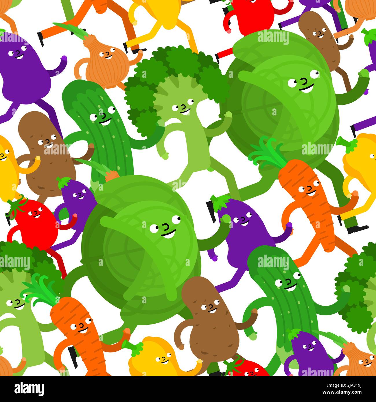 Running vegetables pattern seamless. Broccoli and Eggplant is running ...