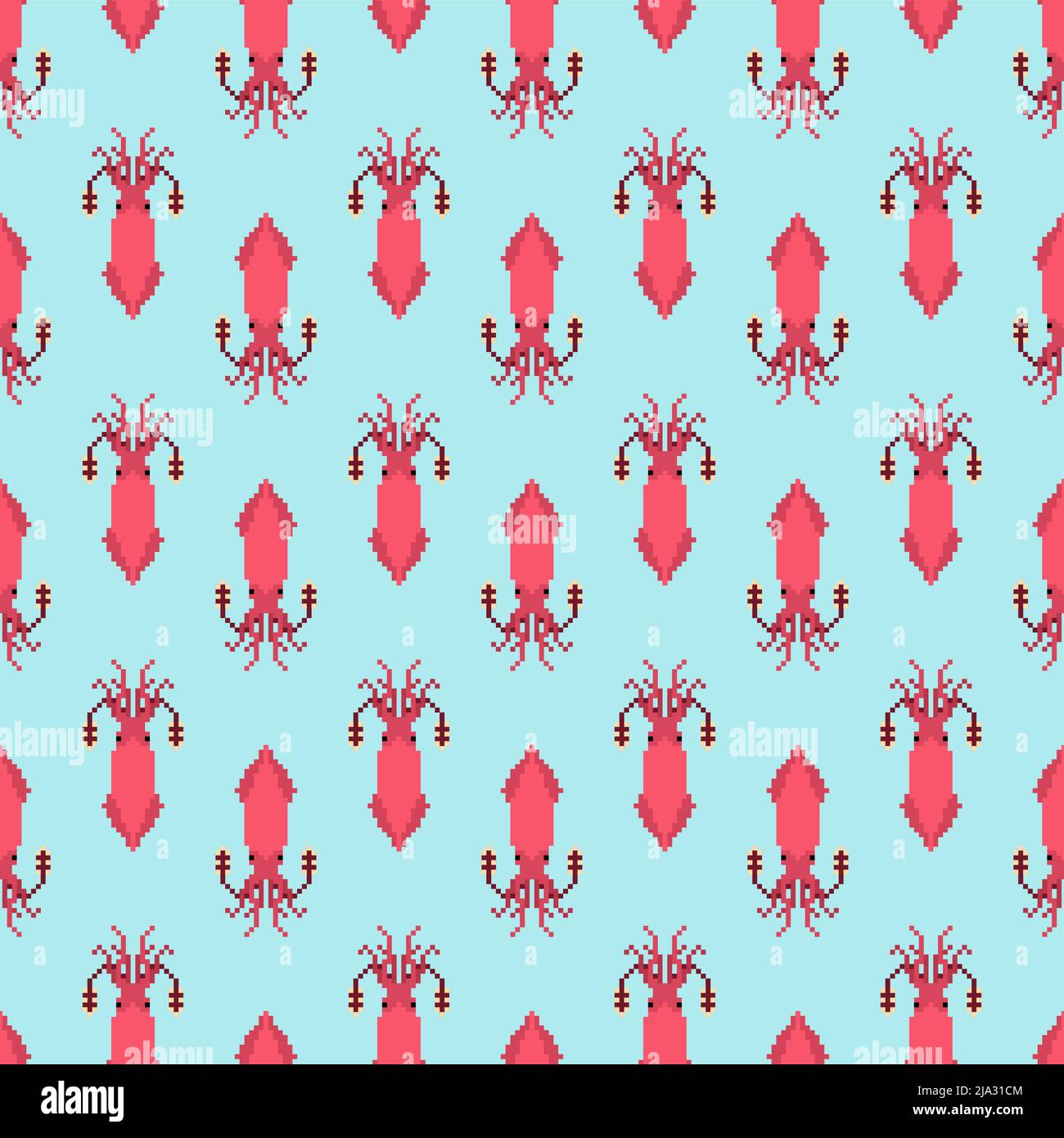 Squid pixel art pattern seamless. 8 bit calamary background. pixelated ...