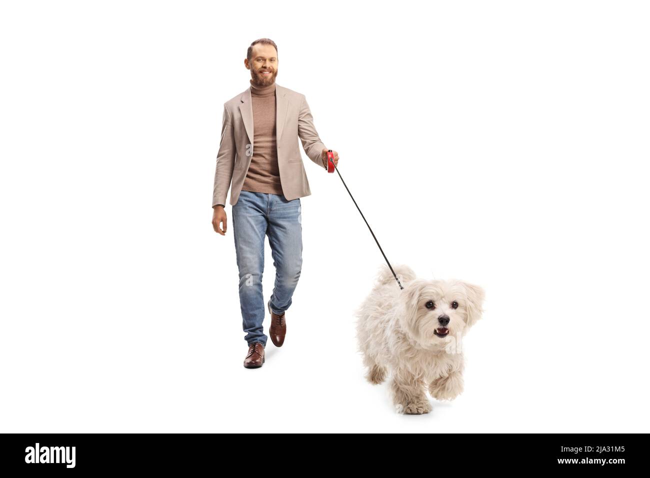 Man Walking Dog White Background