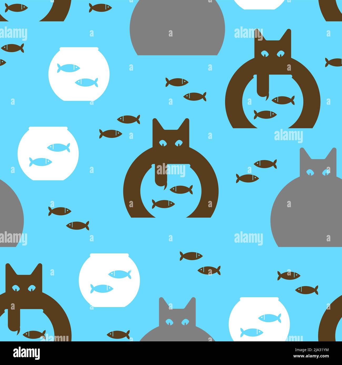Cat and aquarium pattern seamless. Cat watching fish in aquarium ...