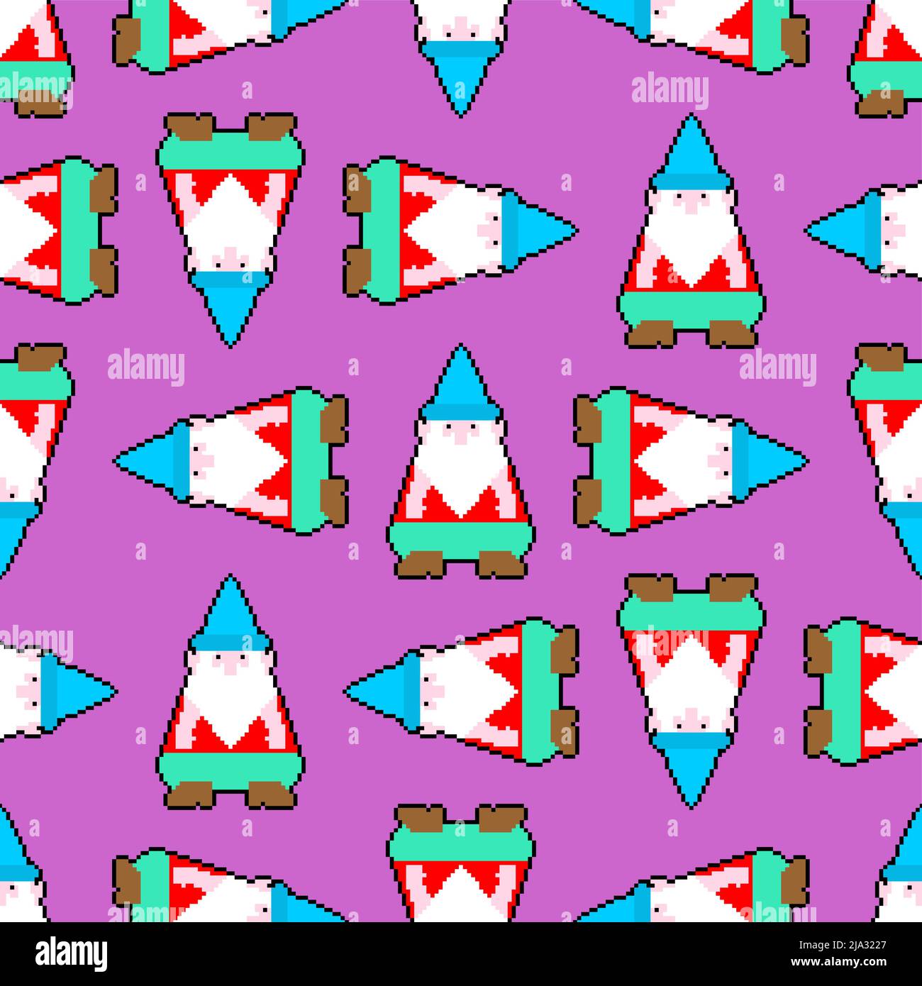 Garden gnome pixel art pattern seamless. 8 bit pixelated background ...