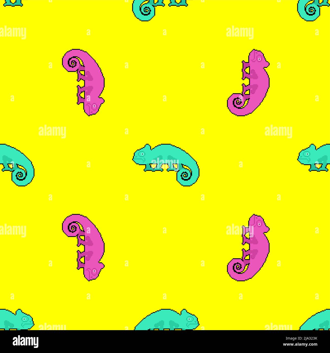 Chameleon pixel art pattern seamless. 8 bit cartoon Reptile background ...