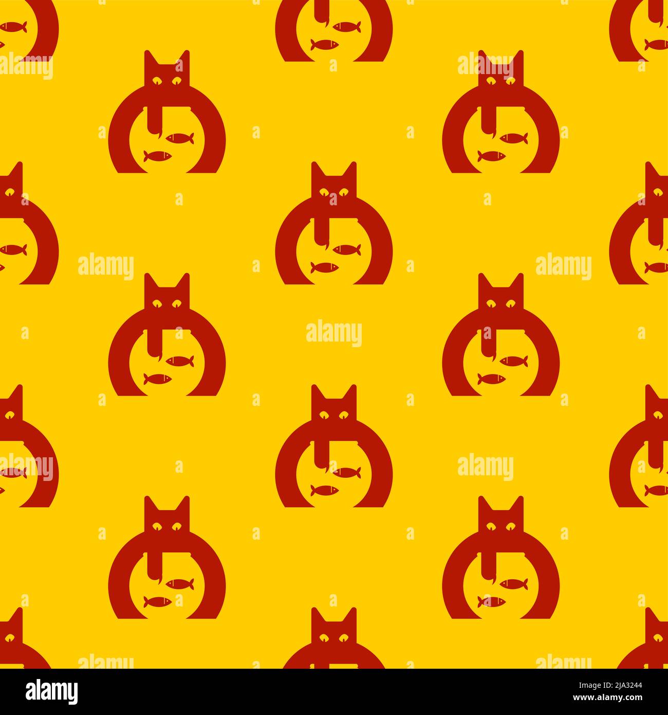 Cat and aquarium pattern seamless. Cat watching fish in aquarium ...