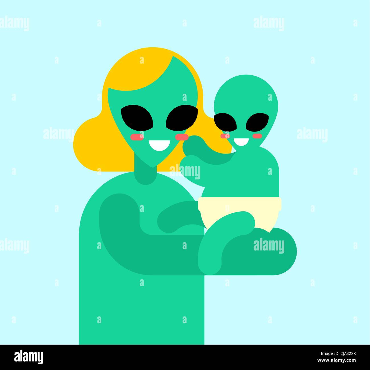 Alien mother and little baby isolated. extraterrestrial child. Little ...